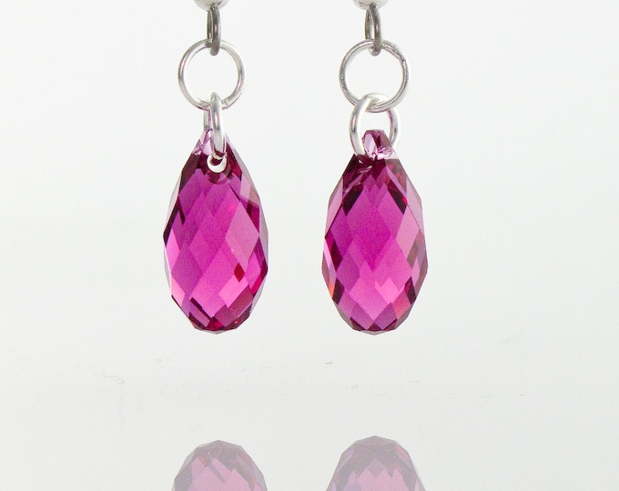 Fushia Swarovski Crystal Fuchsia Pink Briolettes Earrings on - Etsy