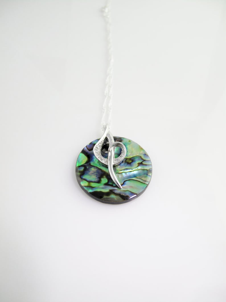 Large Round Shell Paua Abalone Pendant on Sterling Silver 925 - Etsy