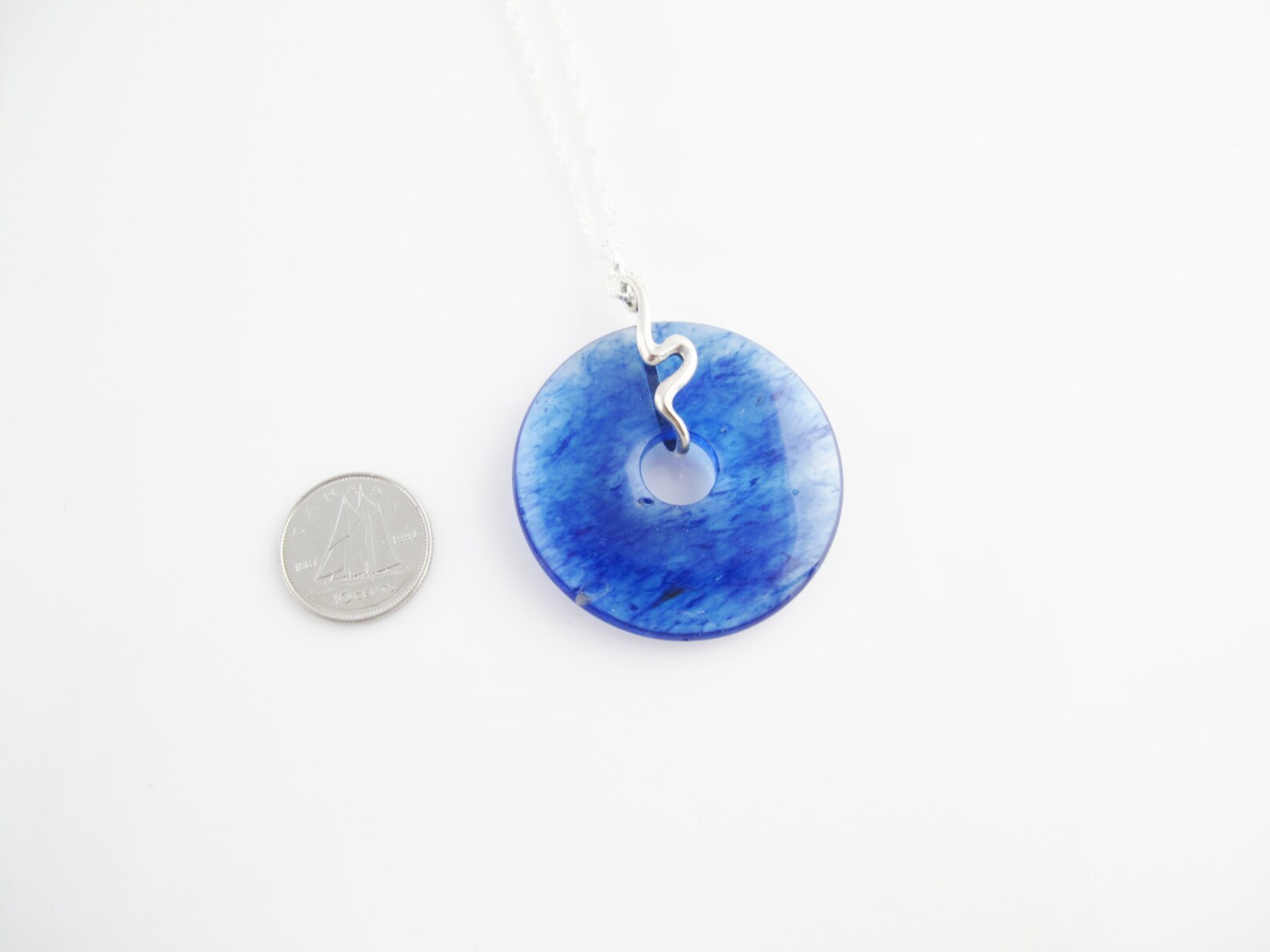 Blueberry Quartz Donut Pendant, Sterling Silver Necklace, 40mm Gemstone ...