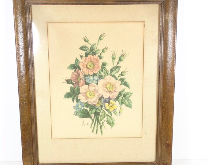 Vintage Floral Print 1940s Bouquet Roses Primroses Antique Floral IBFCO ...