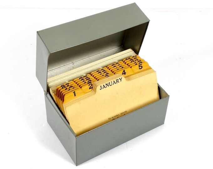 Vintage Metal Card File Box With Month and Number Tabs Vintage Index ...