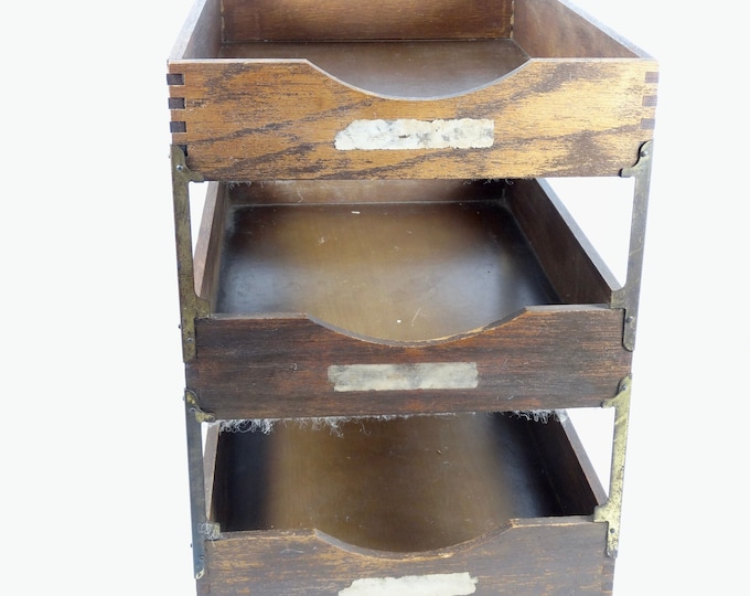Vintage 3 Tier Stacking Office Trays Wood Mail Trays Inbox Outbox ...