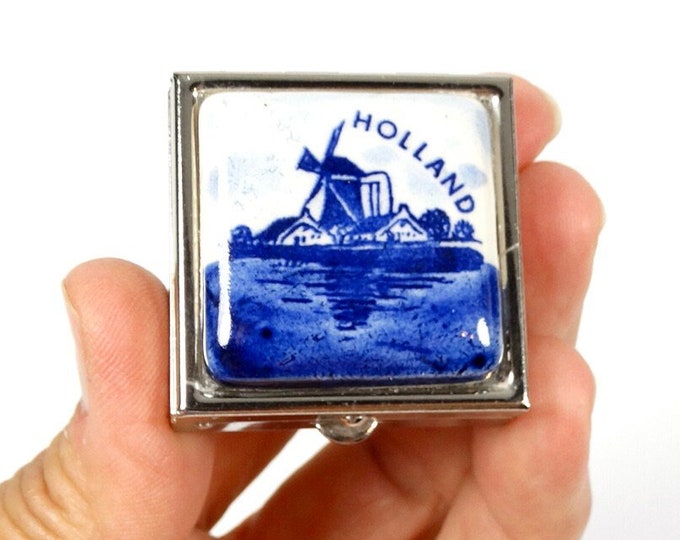 Vintage Delft Snuff Box Delft Tile Pill Box Holland Snuff Box Holland ...
