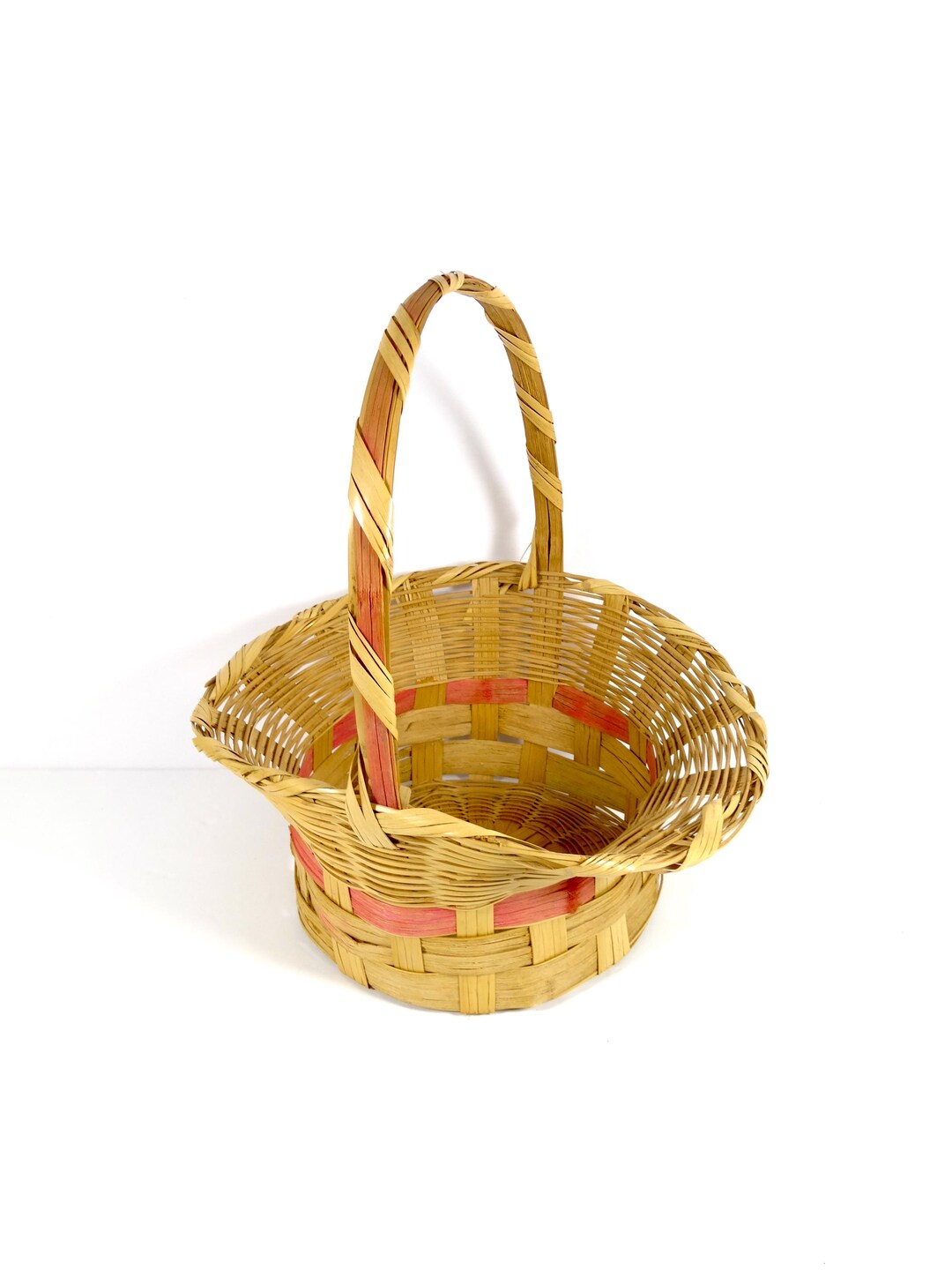 Vintage Large Round Wicker Easter Basket - 1950s Easter 1960s Easter ...