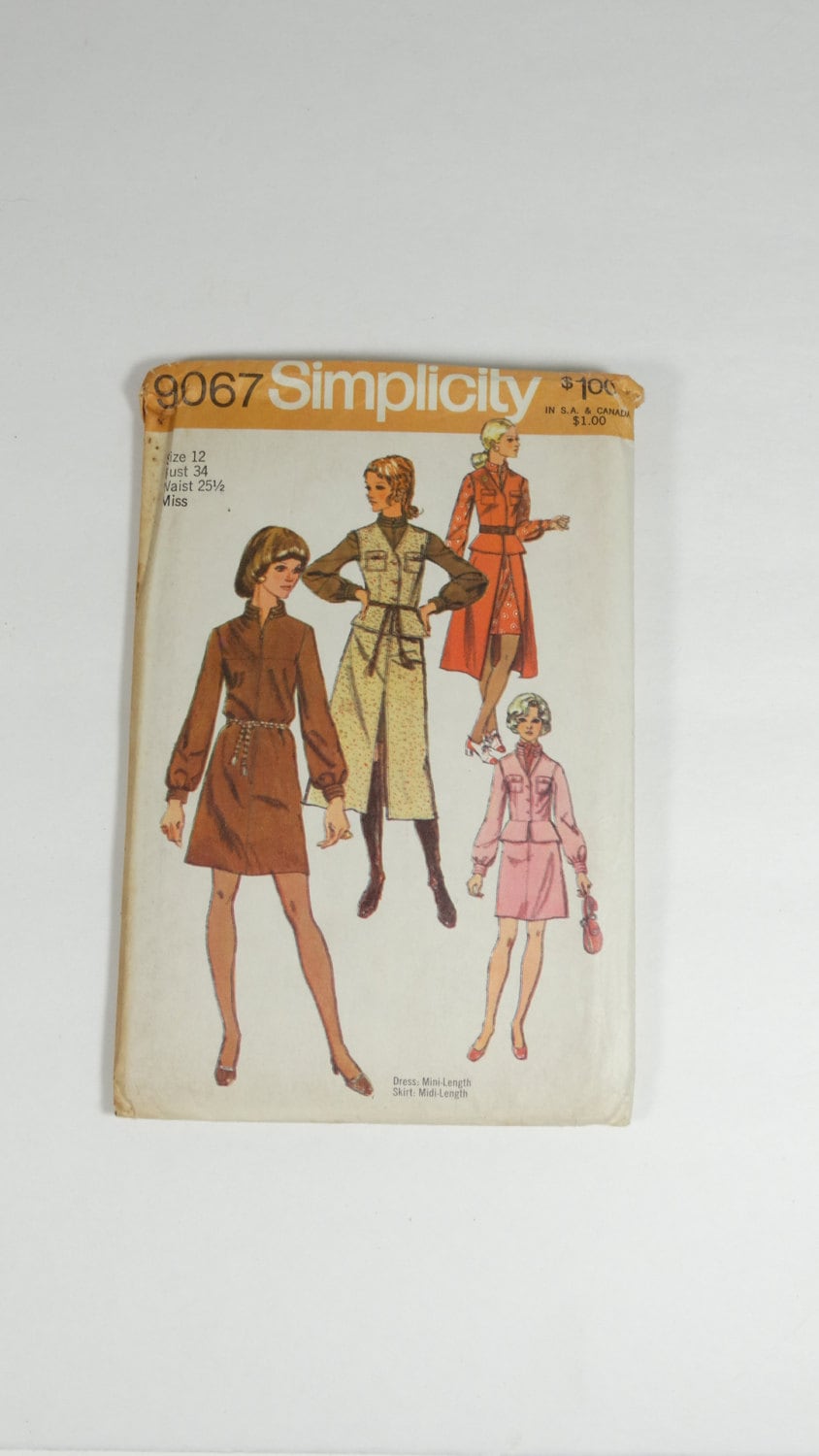 Simplicity 9067 Vintage 1970 Pattern Misses Mini-Dress | Etsy
