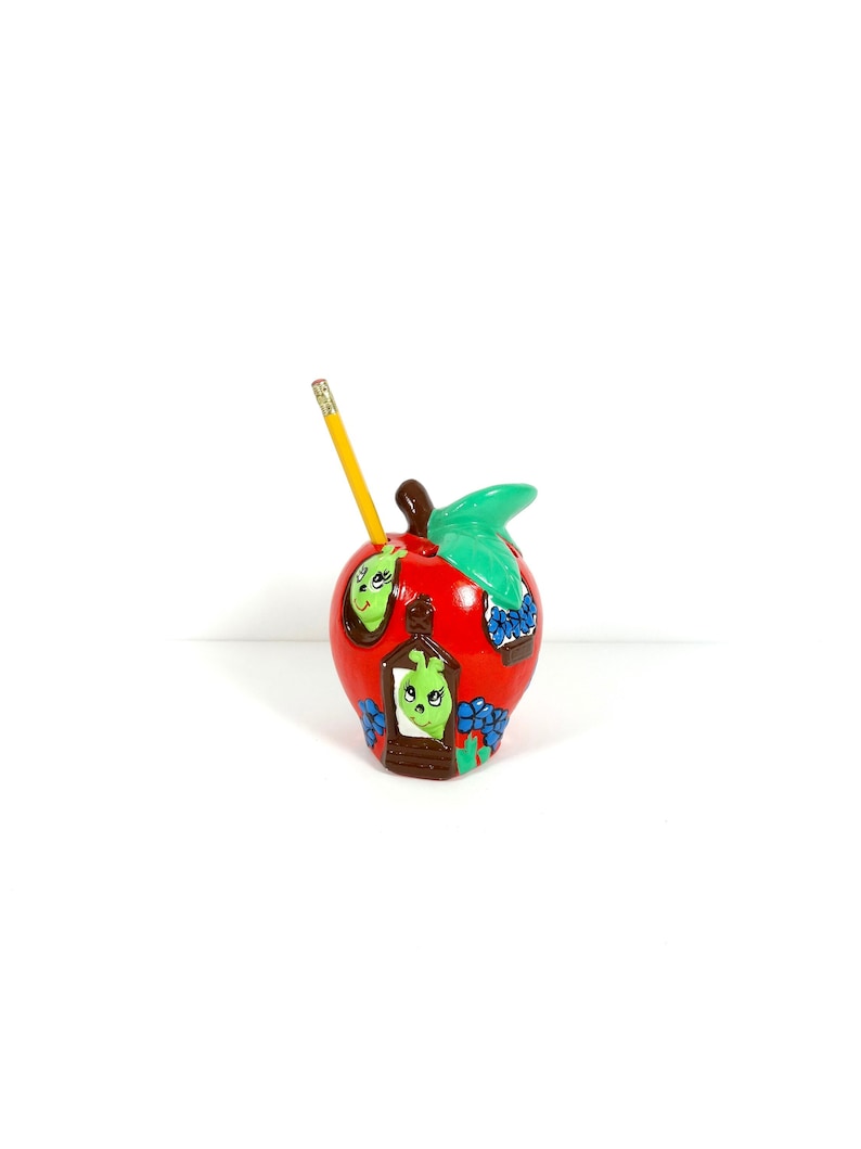 Cute Vintage Apple Pencil Holder Teacher Gift Apple With Worms Plaster ...