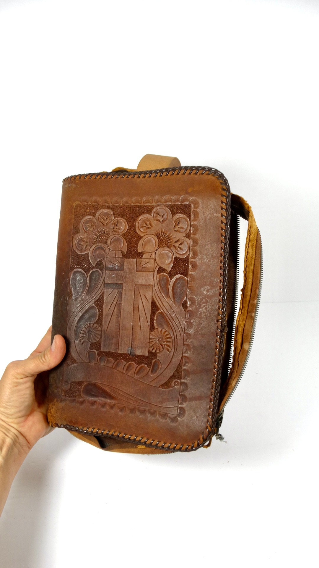 Vintage Tooled Leather Bible Cover - Leather Bible Cover Hand-tooled ...