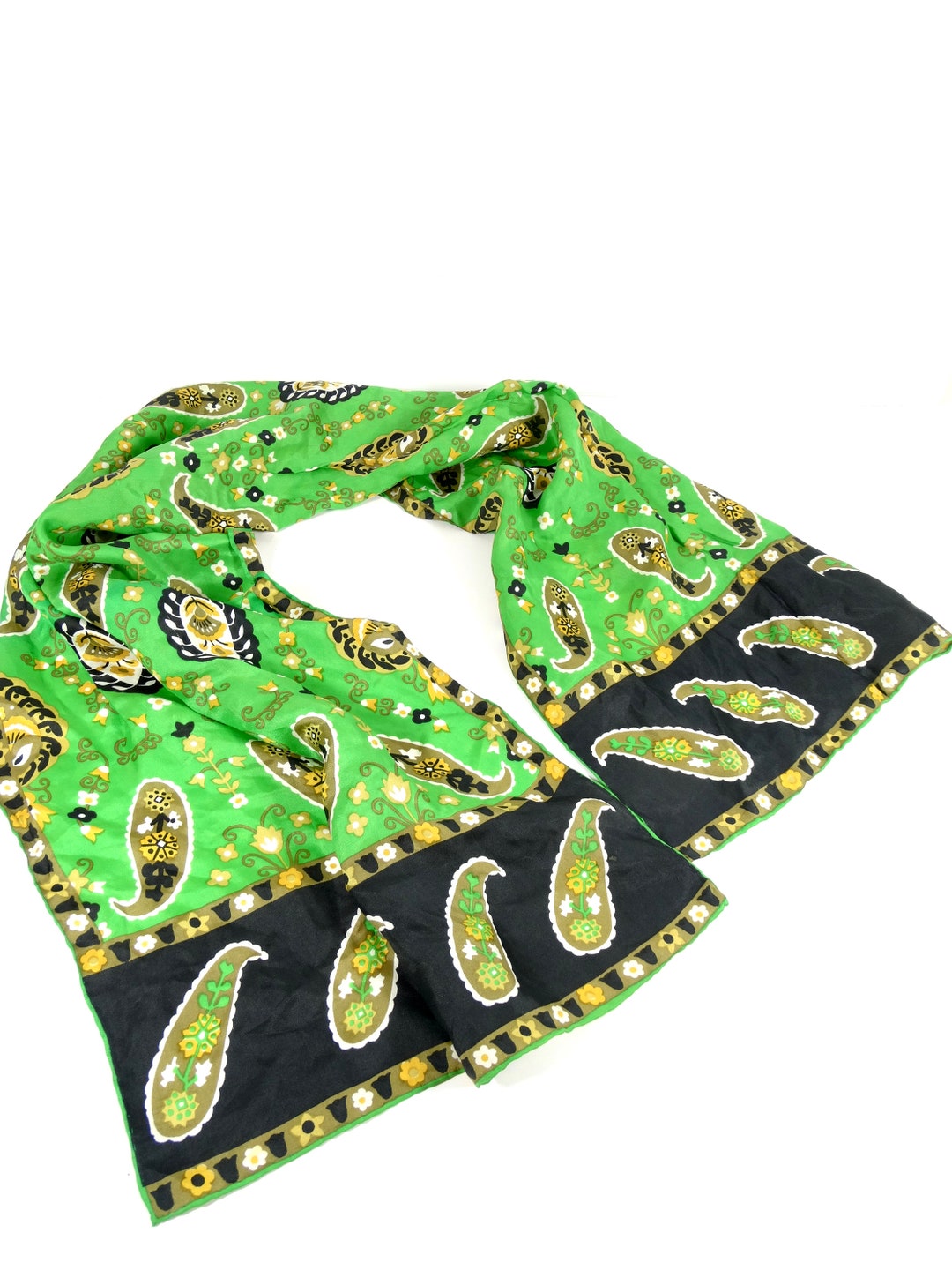 1960s Paisley Silk Scarf Vintage Silk Scarf Emerald Green Paisley Scarf ...