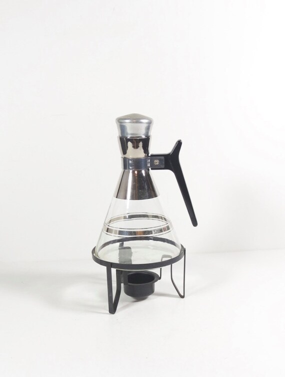 Individual Carafe with Stand Midcentury Carafe Silver Banded | Etsy