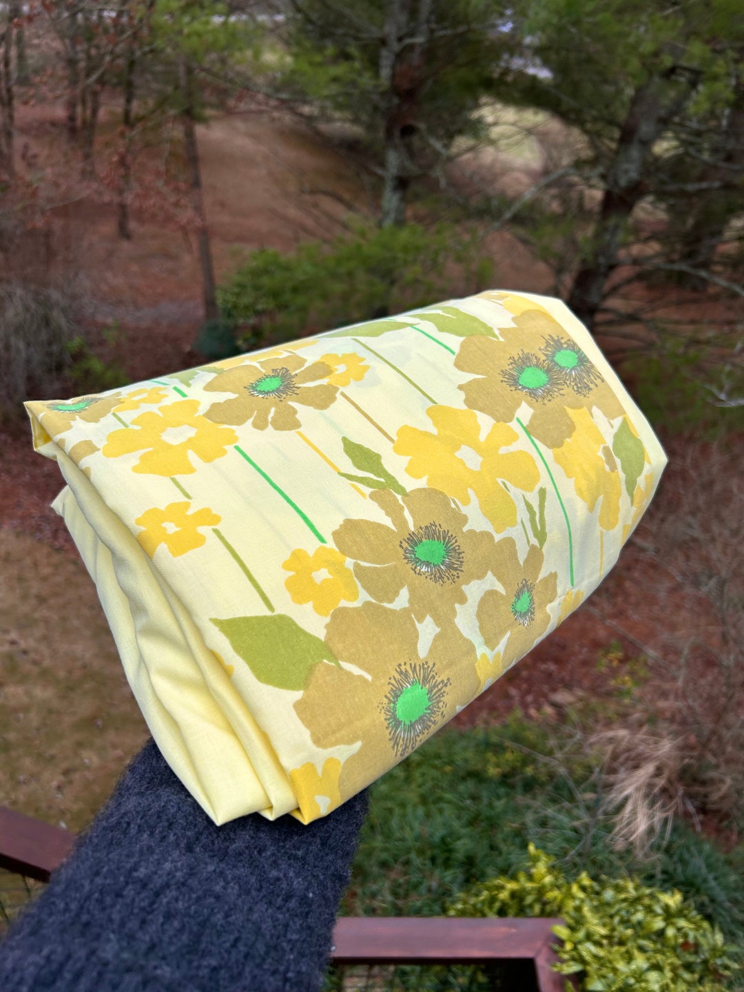 1970s Sears Full Flat Sheet Yellow Flowers Flat Sheet 70s Sheet Sears ...