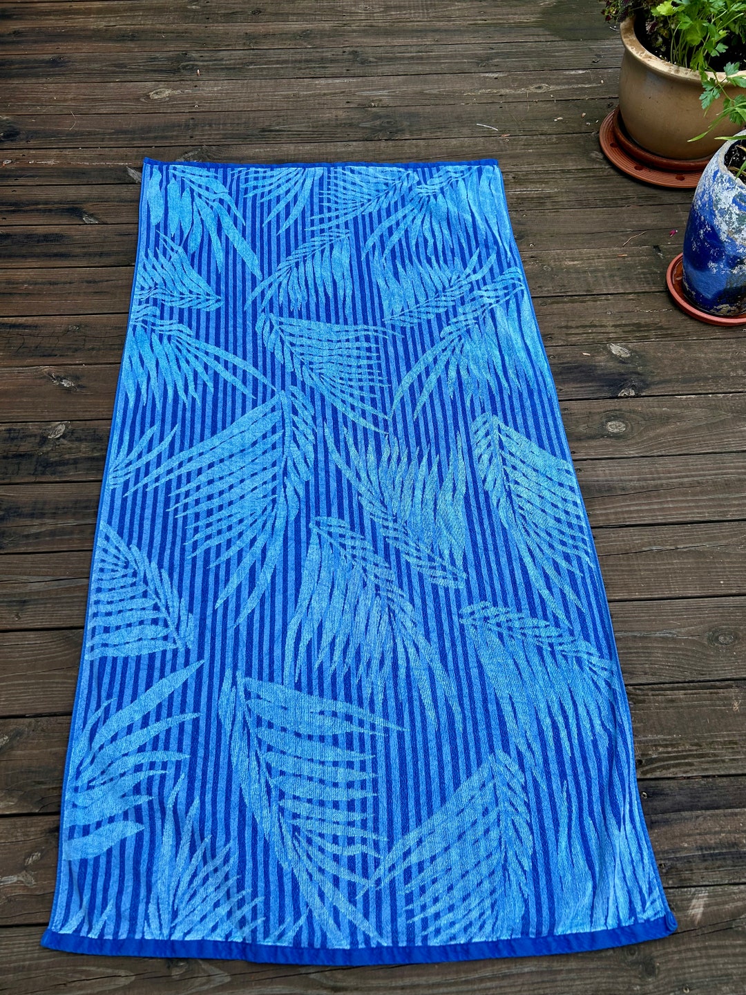 Vintage Beach Towel Reversible Beach Towel Palm Frond Beach Towel Heavy ...