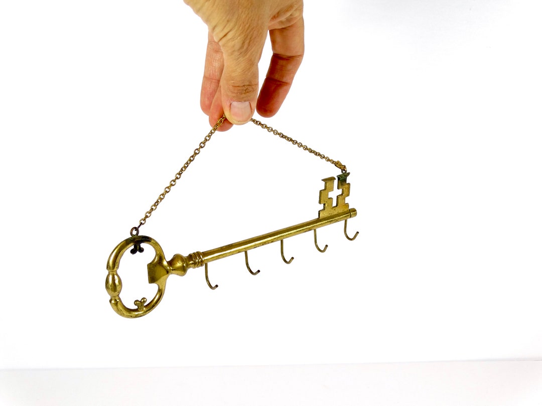 Vintage Brass Key Shaped Key Holder Brass Key Holder Giant Brass Key ...