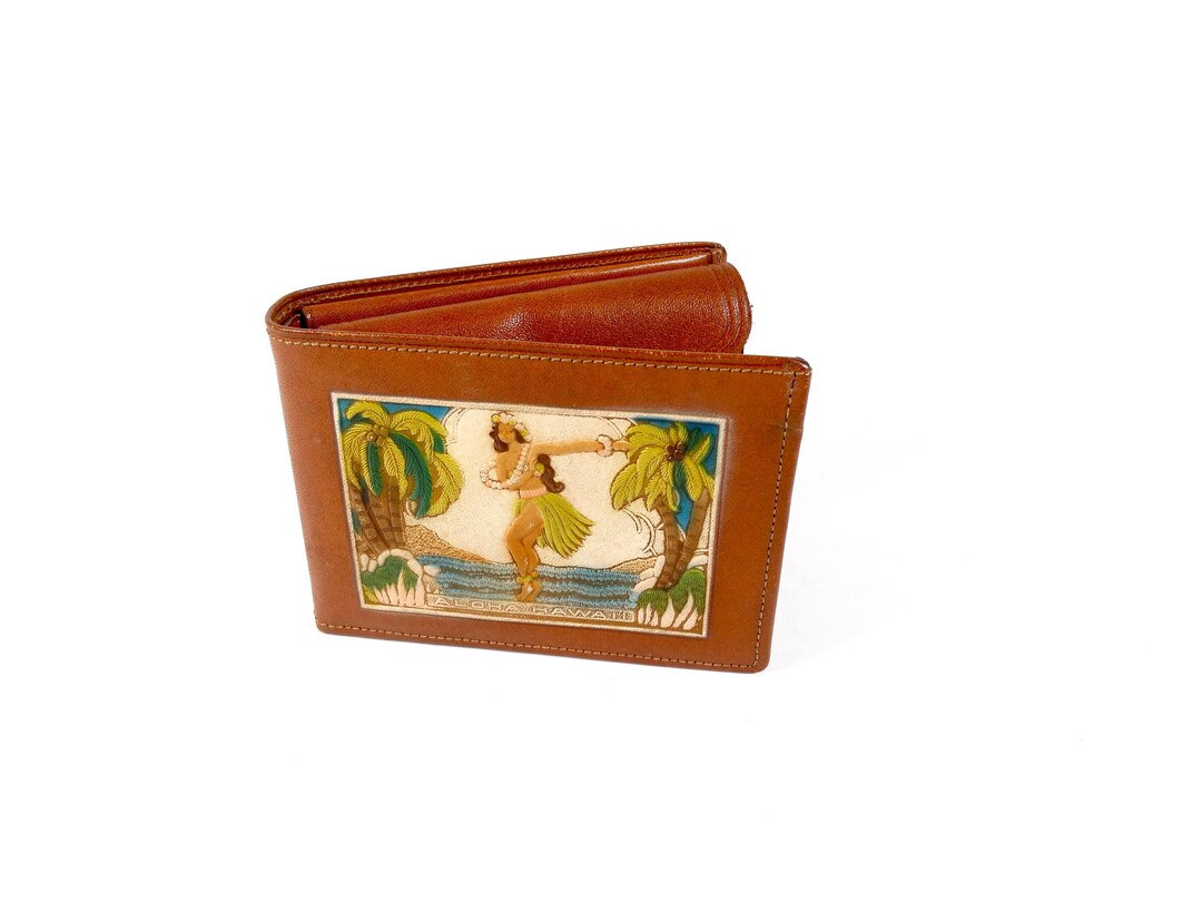 1940s Leather Wallet Aloha Hawaii Wallet Hula Dancer Midcentury Wallet ...