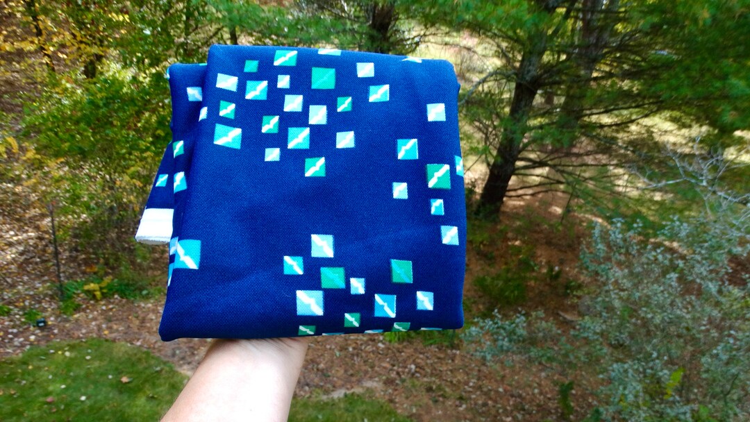 1970s Knit Fabric Remant Blue Green White Geometric 70s Knit Fabric 3/4 ...