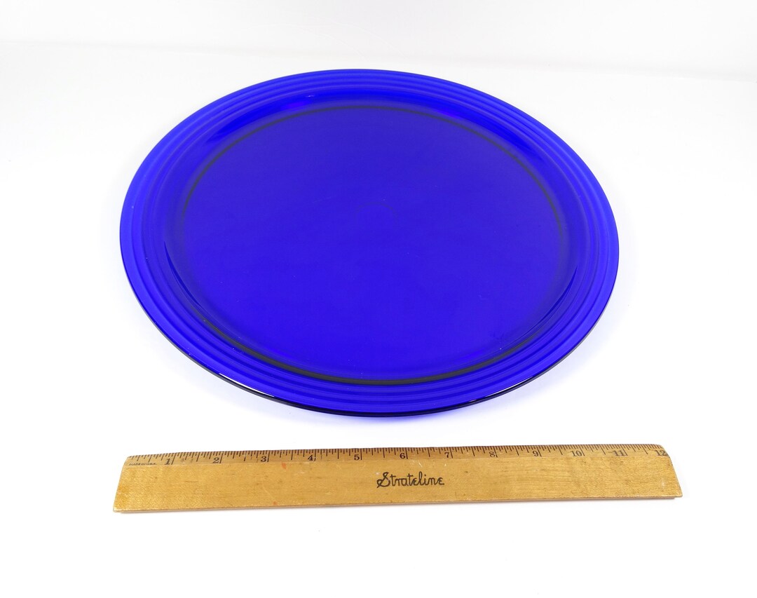 HUGE Cobalt Platter Vintage Large Round Glass Platter Cobalt Blue Glass ...