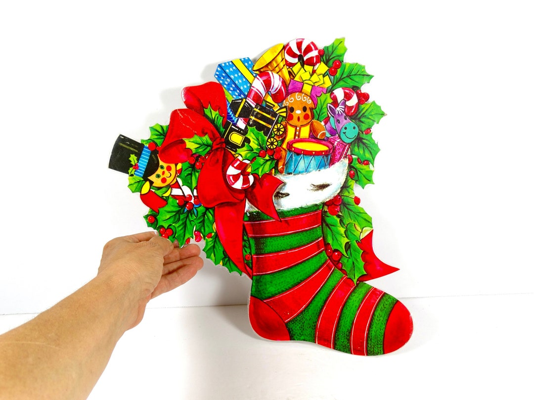 Vintage Christmas Die Cut Santa With Christmas Tree Die Cut Christmas ...