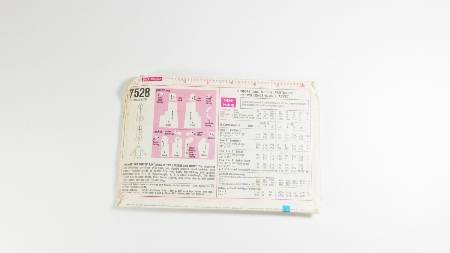 Simplicity 7528 Vintage 1968 Juniors and Misses Pantdress - Etsy