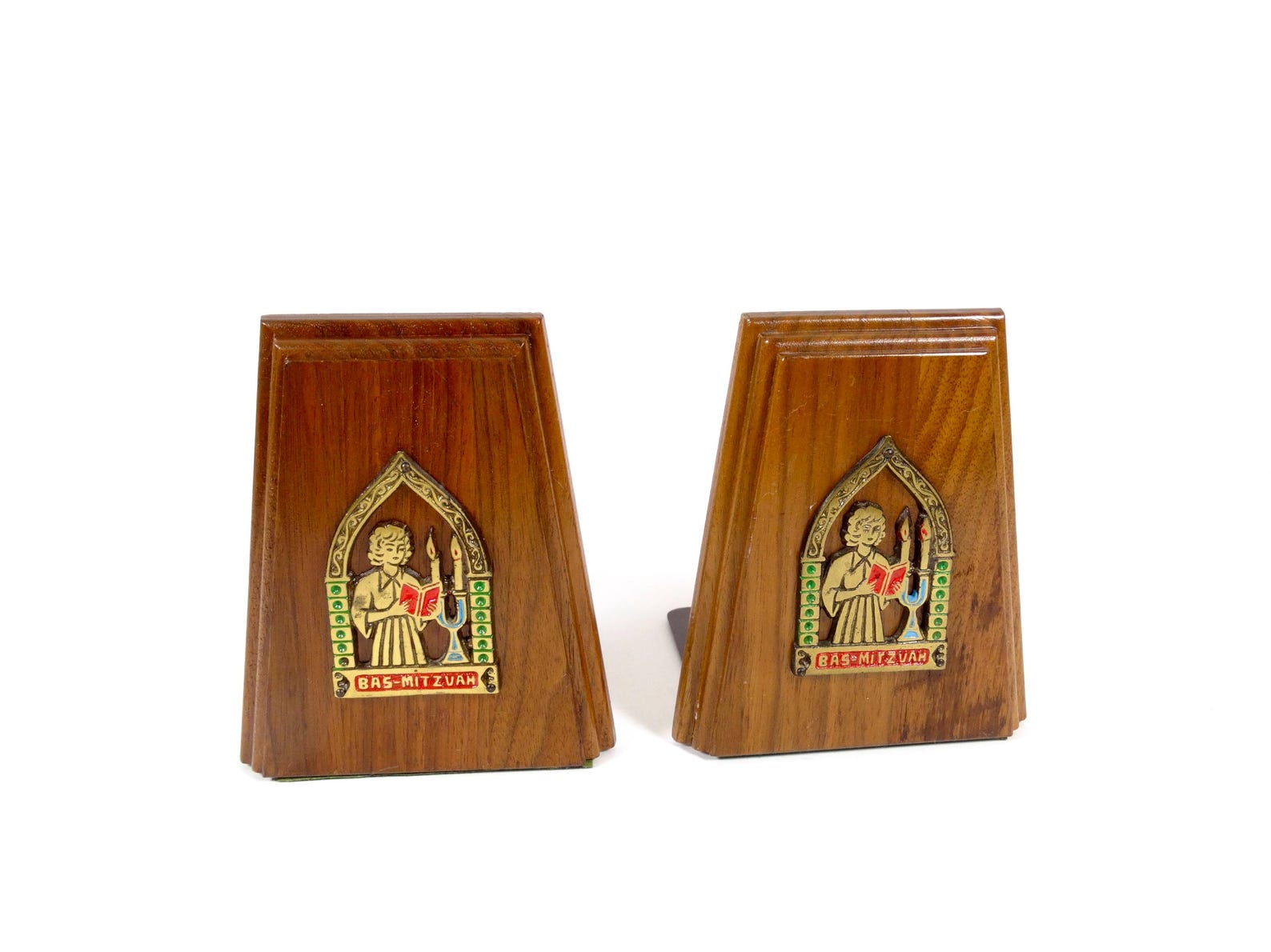 Vintage Bas Mitzvah Bookends Vintage Judaica Bat Mitzvah Gift Walnut ...