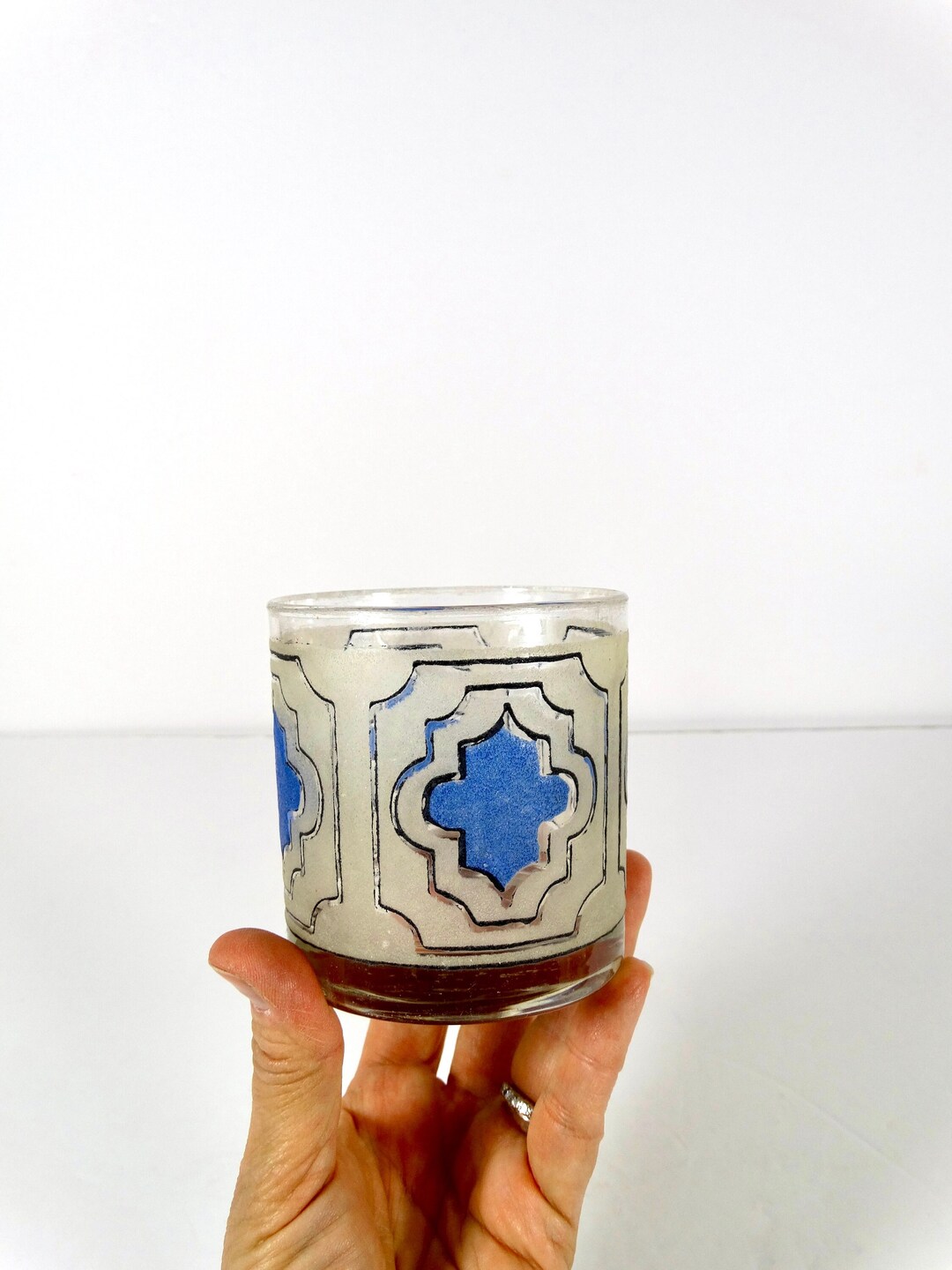 Vintage Rocks Glass Frosted Glass Arabesque Midcentury Barware Retro ...