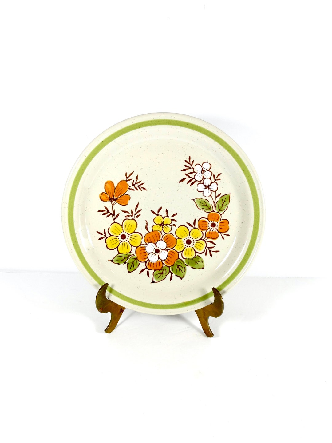 1970s Dinner Plate Country Casual Spring Garden Hand Painted Stoneware ...