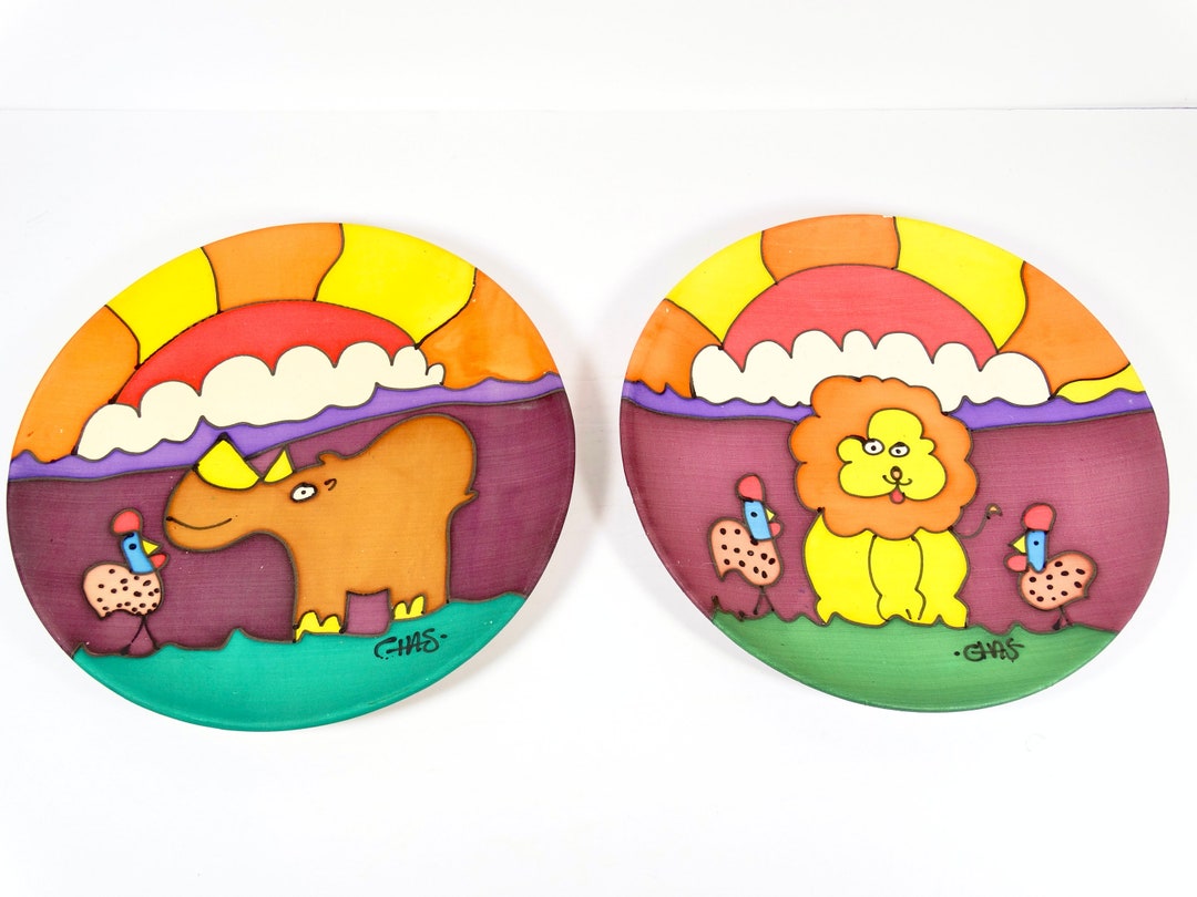 Cute Hand-painted Plates - Set of 2 Happy Plates - Really Happy Trading ...