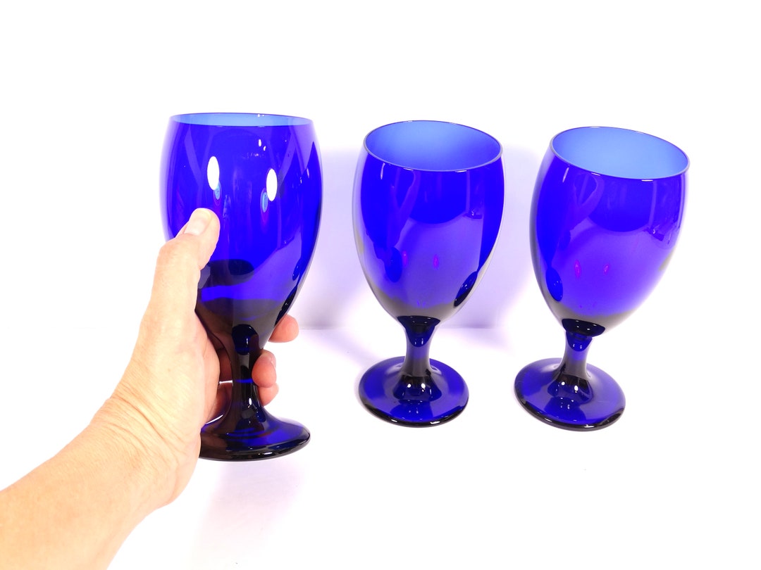 Gorgeous Cobalt Blue Goblets - Set of 3 Deep Blue Glass Goblets Footed ...