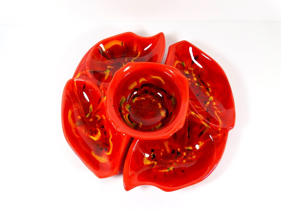 Groovy Cal Originals Chip and Dip Set Red and Orange Lava Drip Glaze ...
