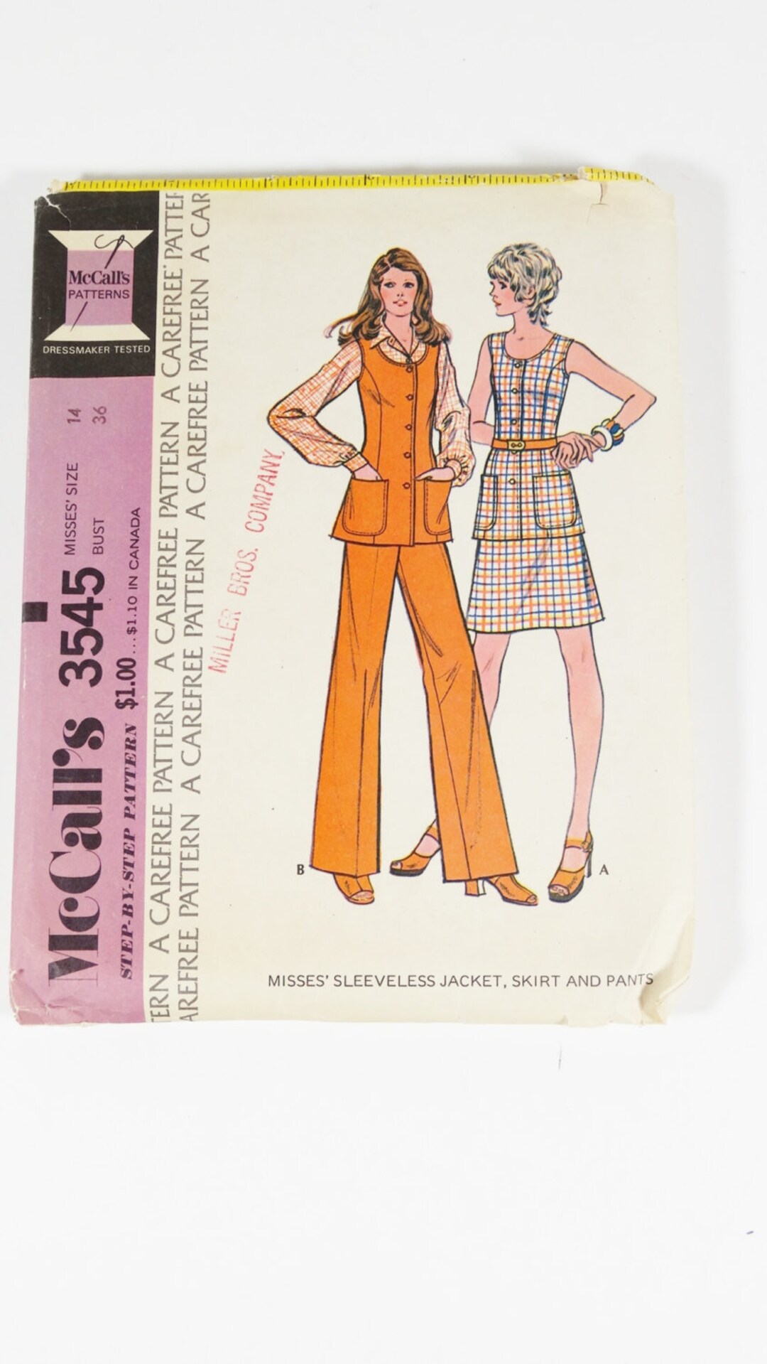 1973 Pattern Mccalls 3545 - Misses Sleeveless Jacket, Skirt, and Pants ...