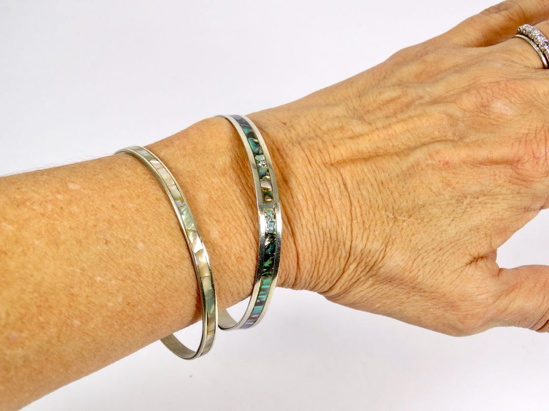 Vintage Alpaca Silver and Abalone Bangles Set of 2 Mother of Pearl ...