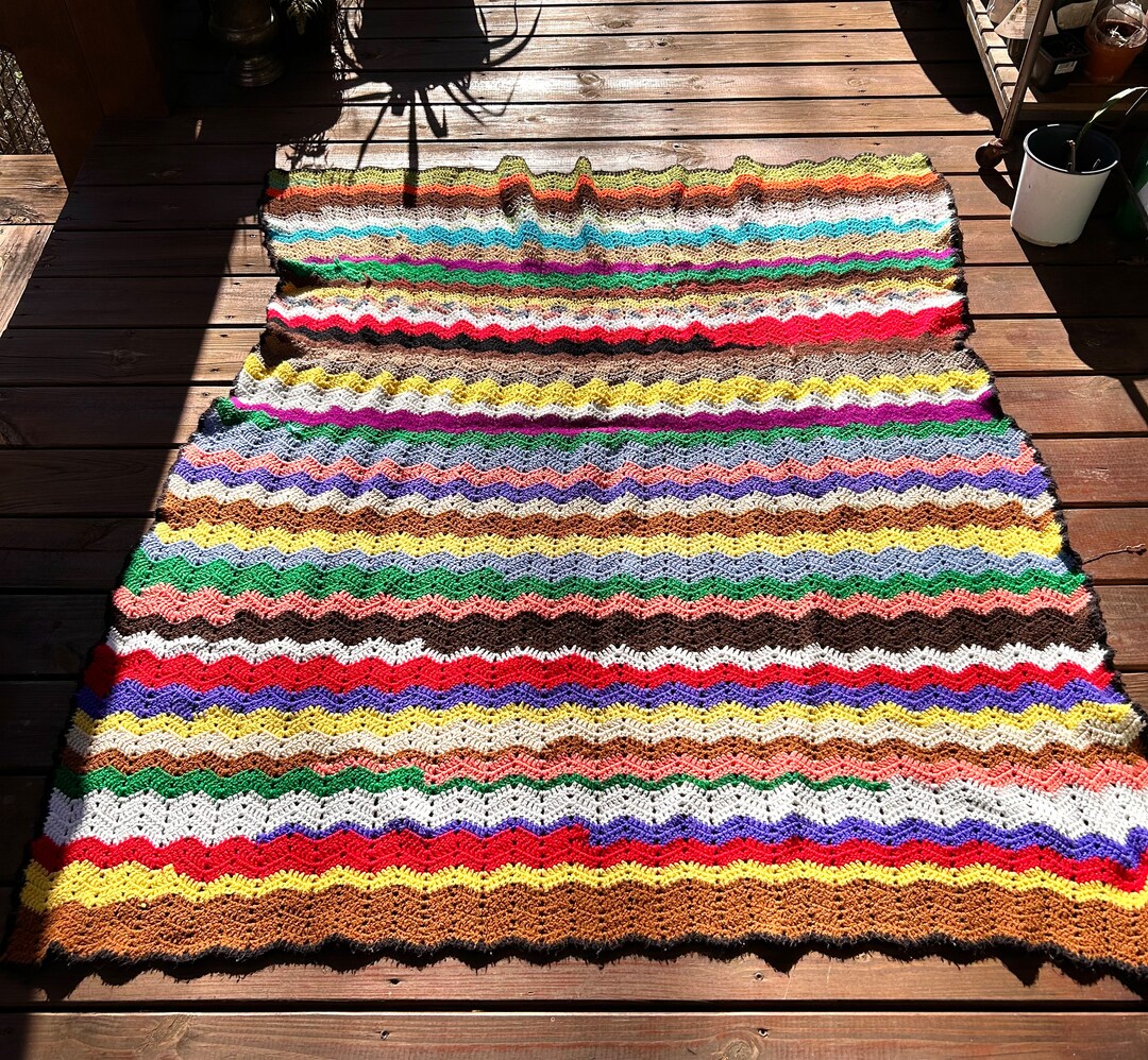 1970s Crocheted Afghan Throw 70s Afghan 1970s Crochet Afghan Rainbow ...