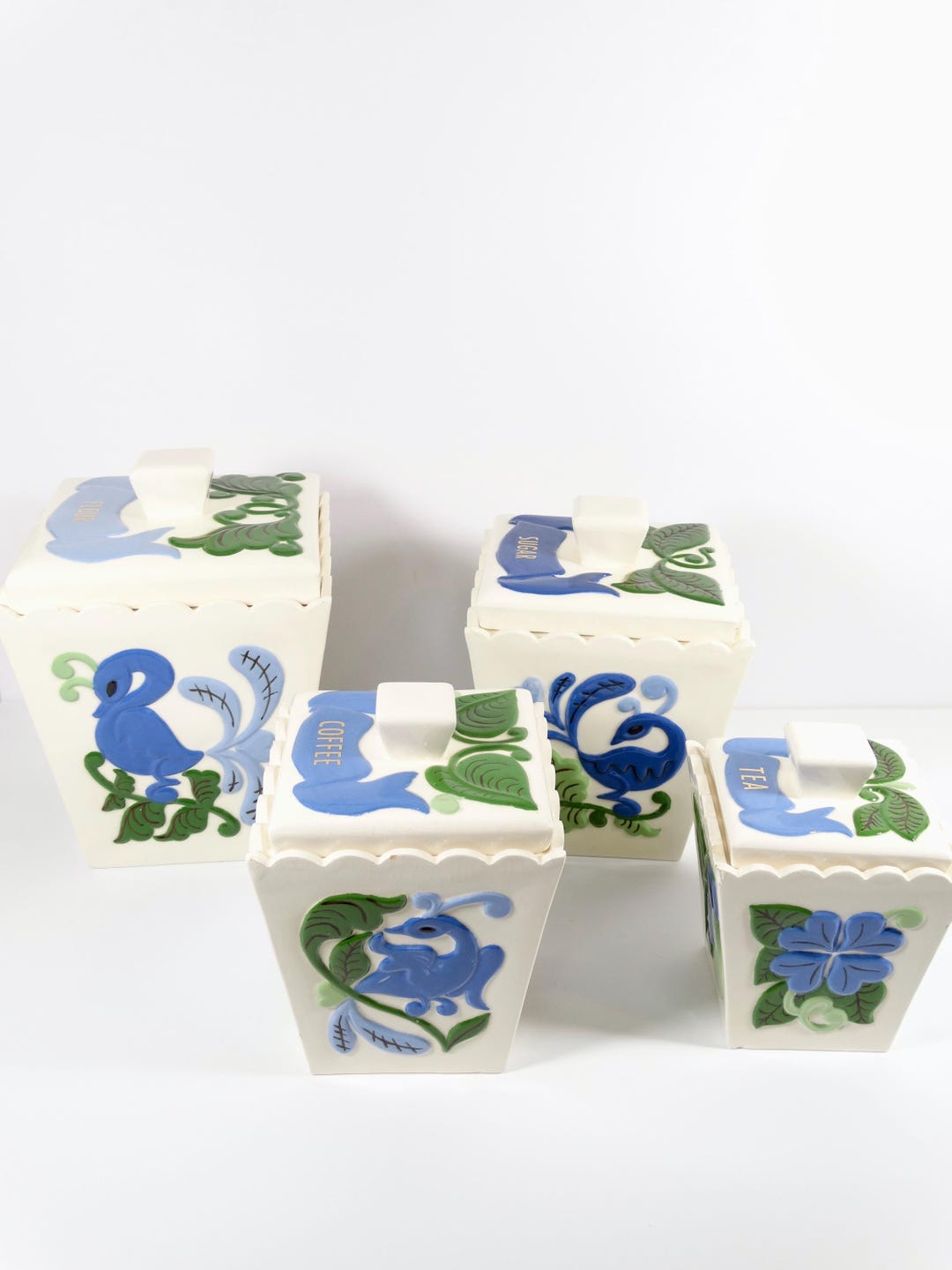 Vintage Hand-painted Canister Set of 4 Ceramic Canisters French Country ...