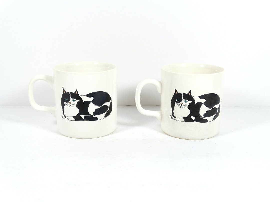 Cute Black and White Cat Mugs - Set of 2 Mugs Cat Lover Black and White ...