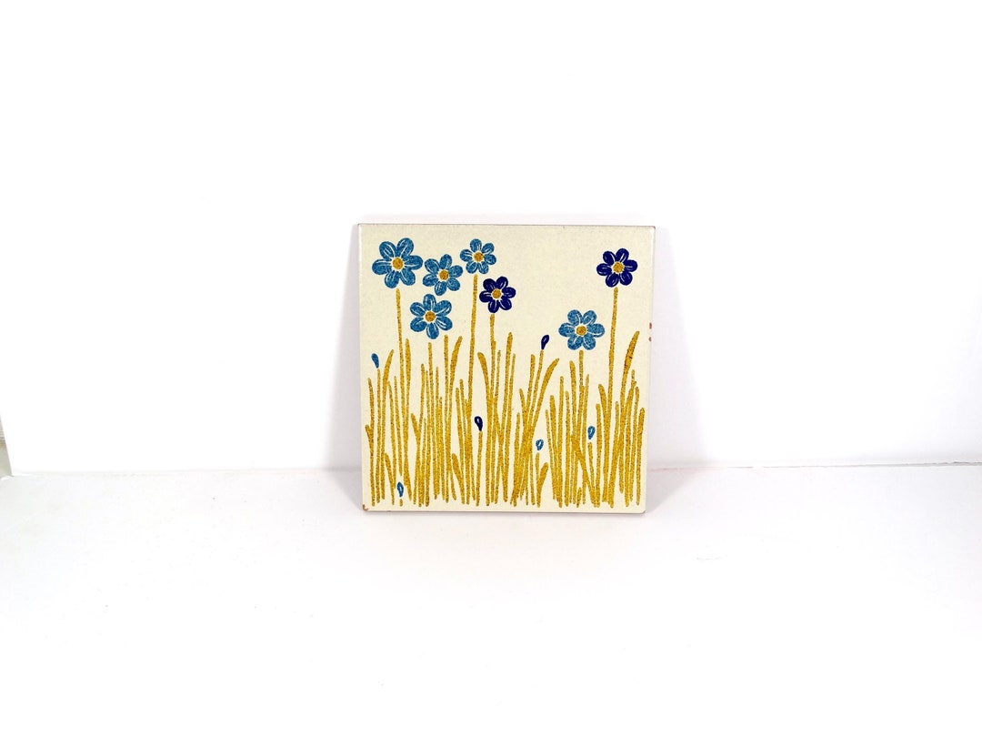 Cute 1970s Tile Trivet Blue Floral Tile Made in Italy - Vinage Italian ...