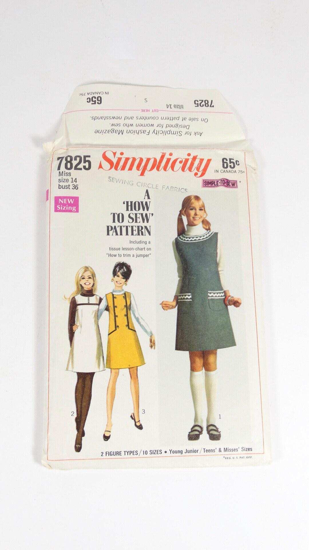 1968 Simplicity 7825 Pattern - 60s Jumper Pattern How to Sew 36" Bust ...