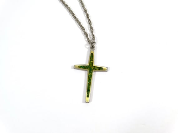 Vintage Pewter Cross Necklace 1970s Cross Necklace Vi… - Gem