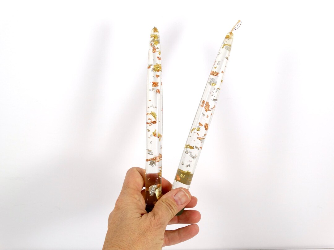 Amazing Clear Lucite and Gold Leaf Candlesticks Pair of 8” Tapers ...