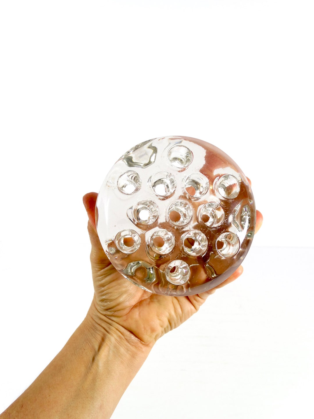 Vintage Clear Glass Flower Frog - Large Flower Frog Glass Flower Frog ...