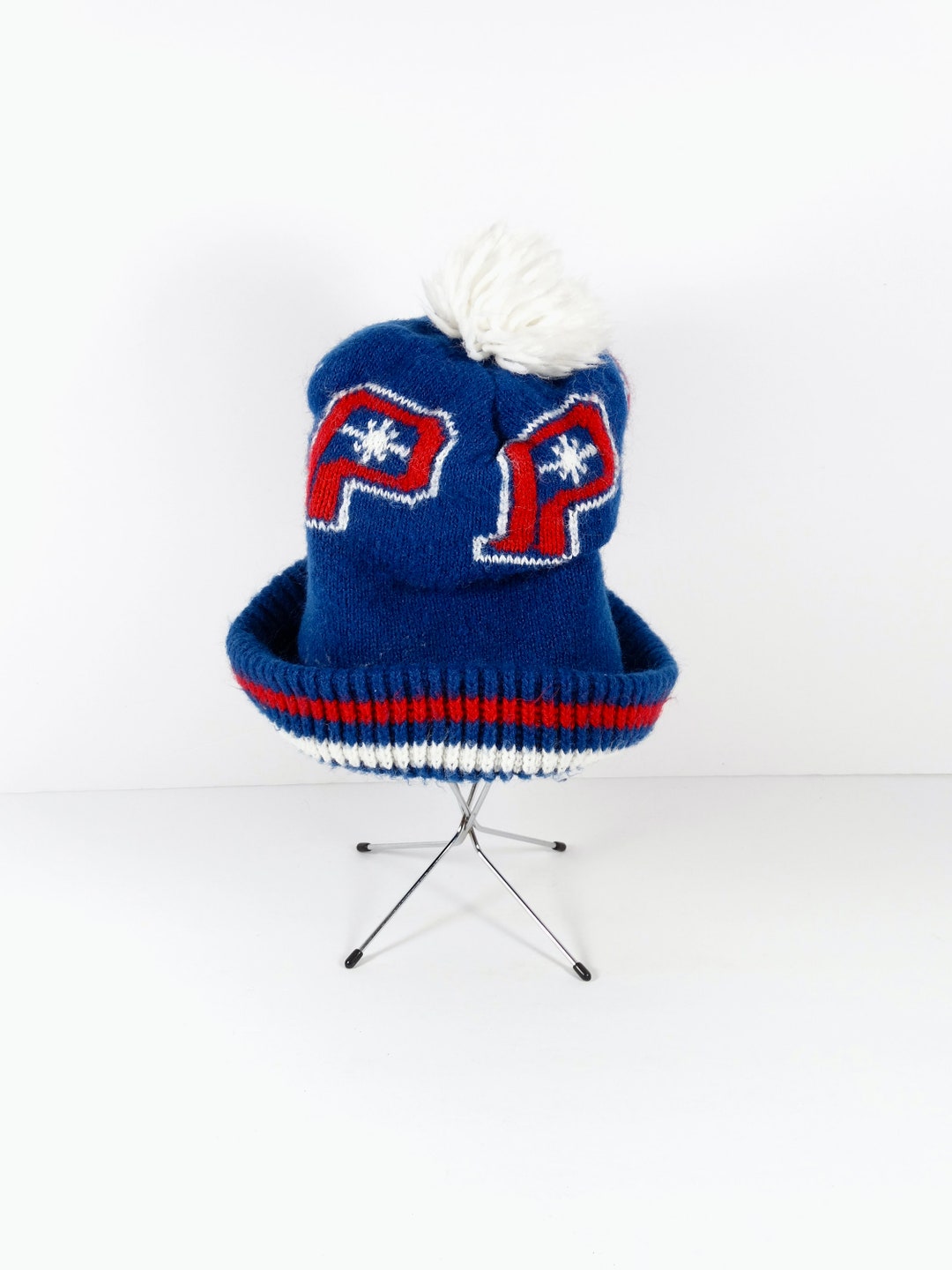 Vintage P Knit Cap Red White Blue Penguins Patriots Fan Football Hockey ...