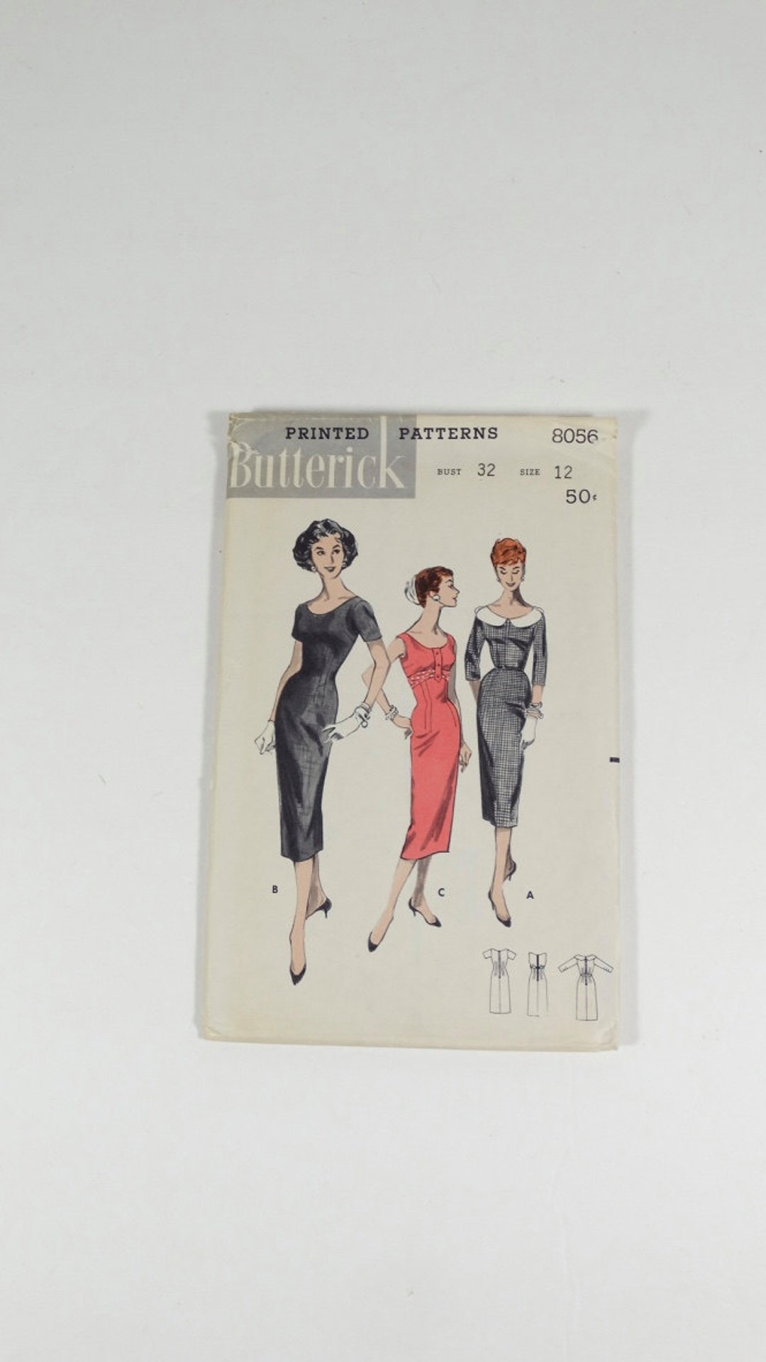 1950s Dress Pattern 50s Butterick Dress Pattern Scoop Neck Sheath Dress ...