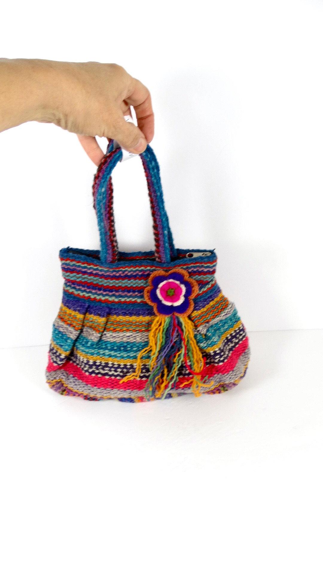 Vintage Woven Handbag Peruvian Textile Top Handle Woven Purse Handbag ...