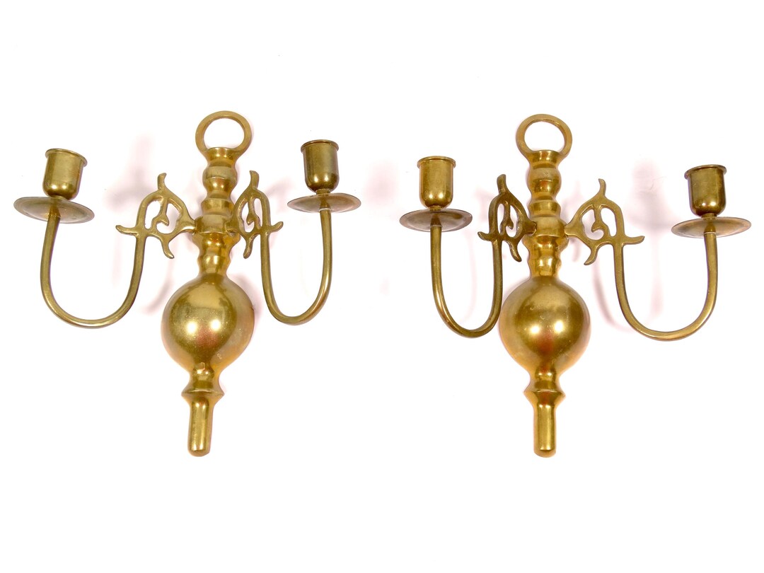 Vintage Solid Brass Wall Sconces - Set of 2 Brass Wall Sconces Brass ...