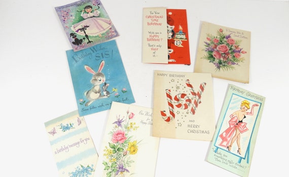 Set of 8 Vintage Birthday Cards 1950s 1960s Birthday Cards | Etsy