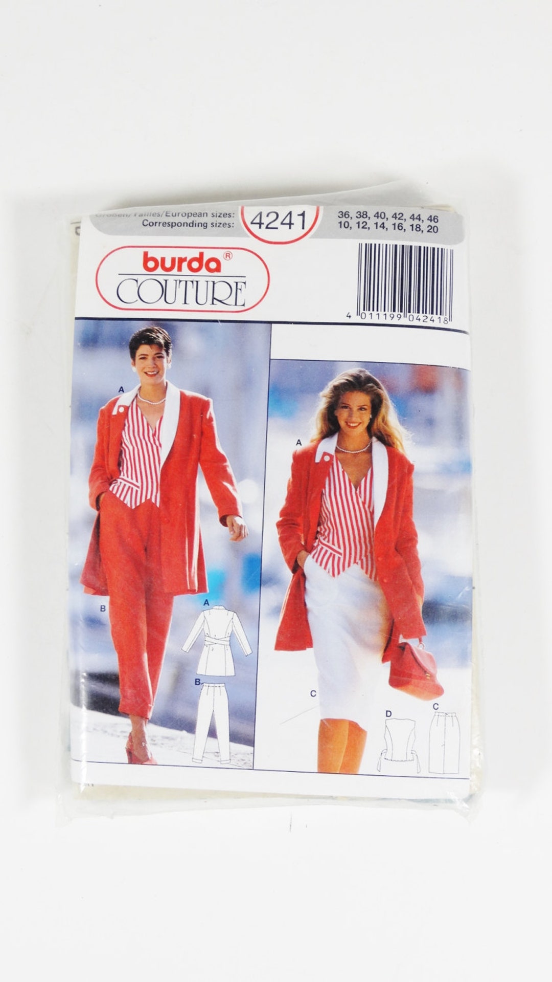 1980s Burda Pattern Vintage Burda Couture 4241 - Misses Suit - Sizes 10 ...