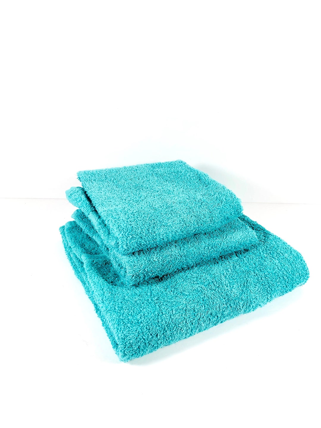 1980s Turquoise Towel Set - 3 Piece Blue Towel Set 80s Towels Turquoise ...