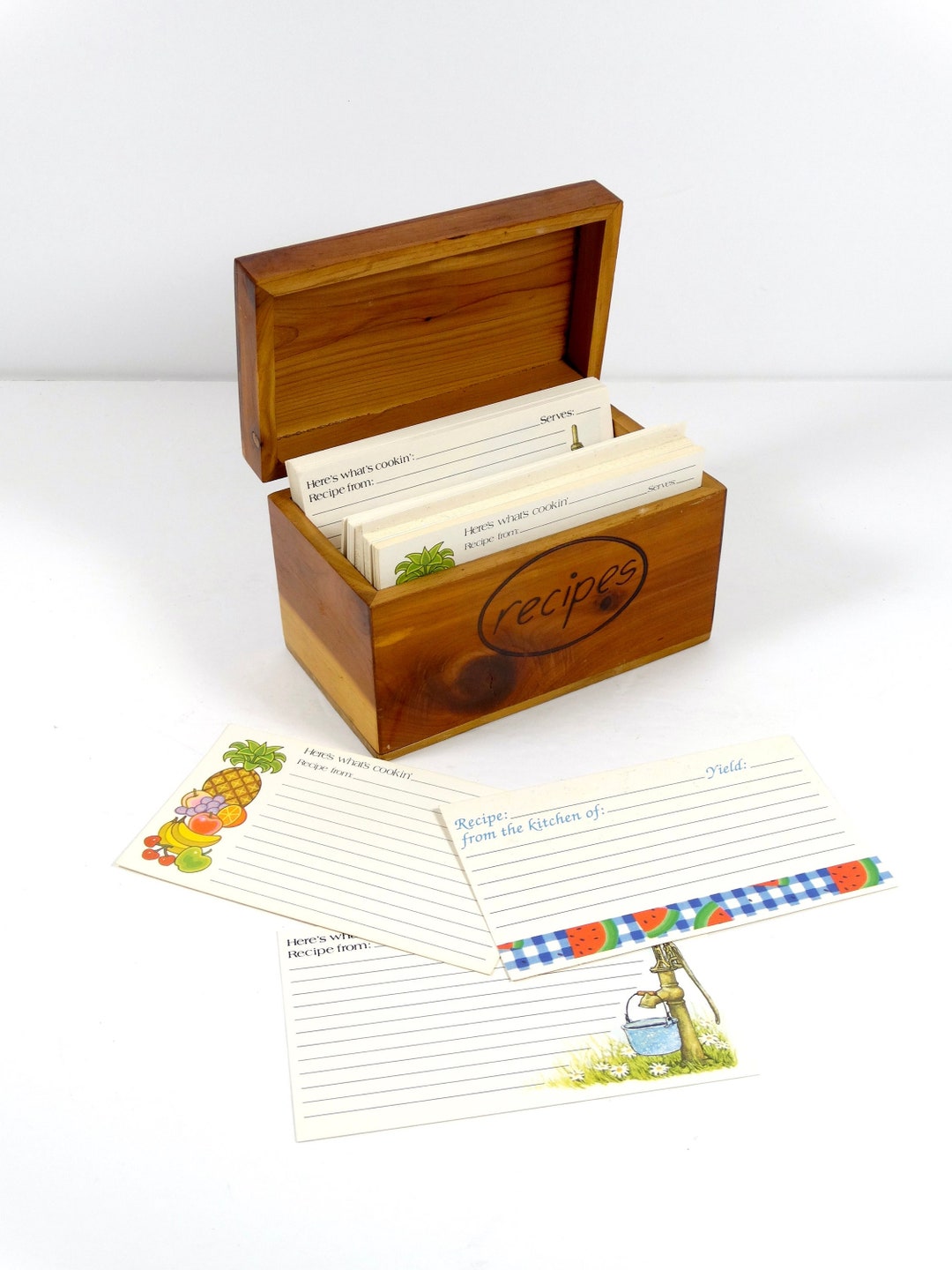 Vintage Cedar Recipe Box Recipe Card Box Cedar Recipe File With Recipe ...