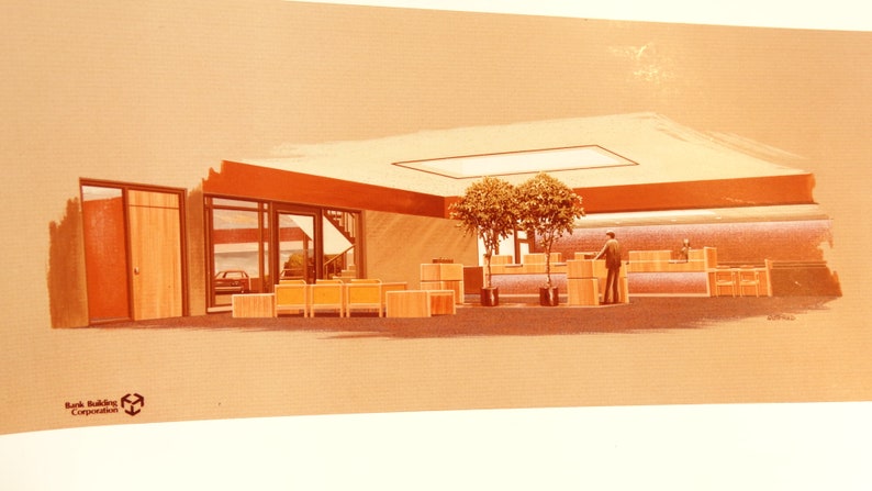 1970s Architect Drawings 70s Bank Design Exteriors Interiors Bank ...