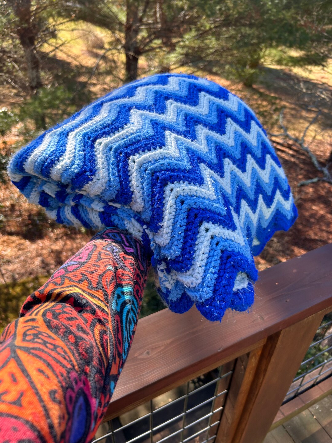 Vintage Blue Chevron Afghan 1970s Afghan Blue Ombre Afghan - Etsy