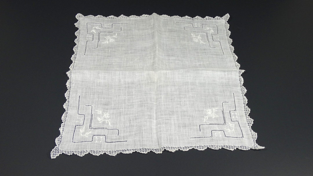 Vintage Handkerchief White on White Cutwork and Embroidered ...
