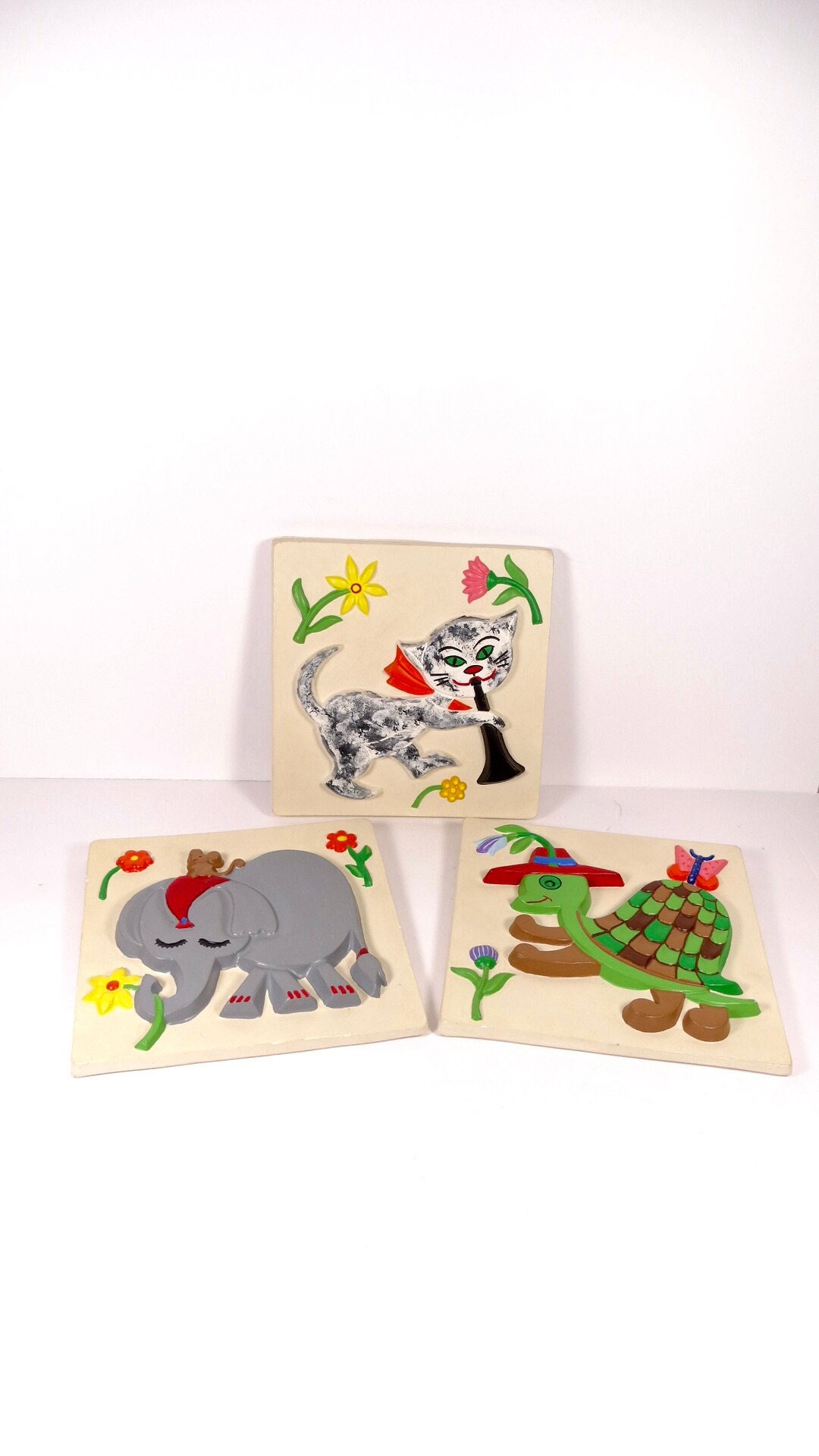 Cute 1960s Chalkware Nursery Plaques - Nursery Decor Cute Kids Room ...