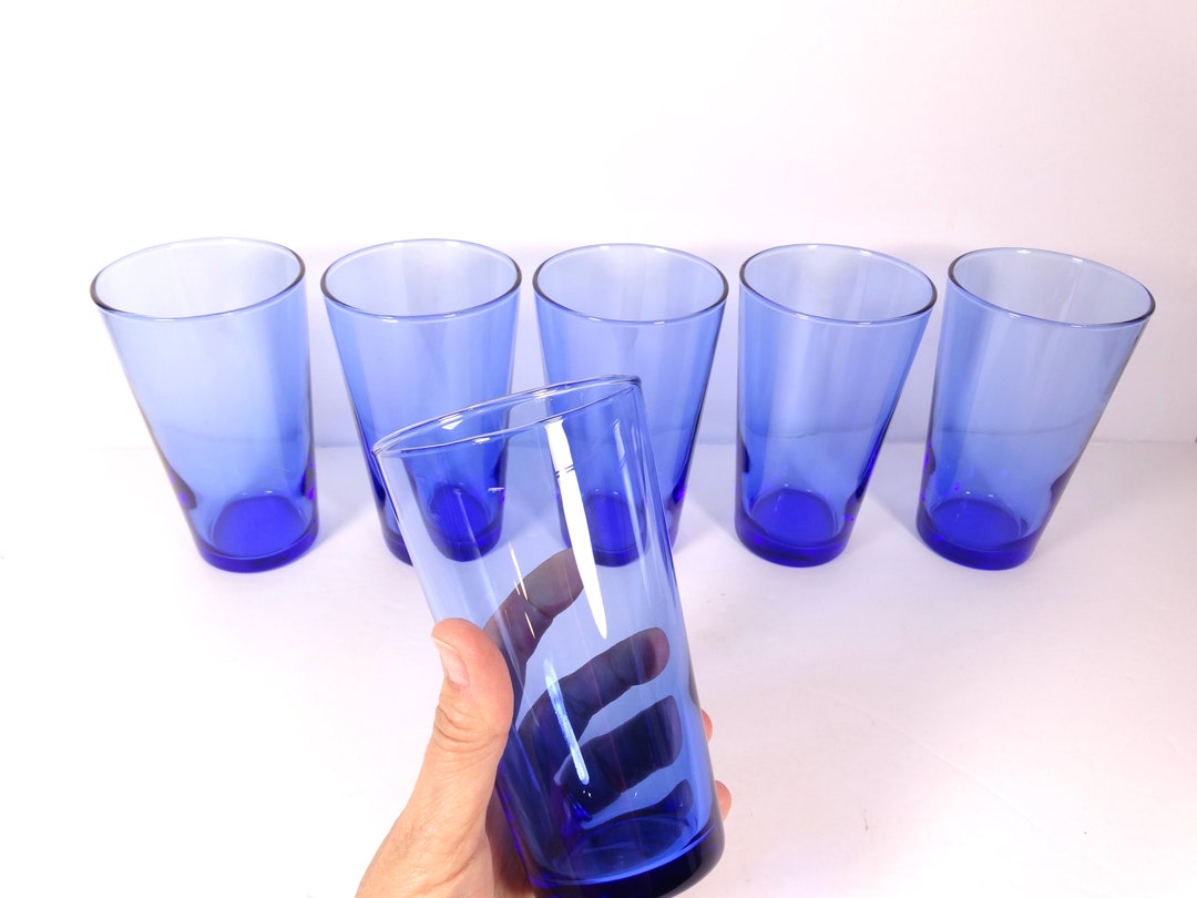 Vintage Libbey Blue Glasses Set Of 6 Tall Tea Glasses Water Glasses Blue Glass Set Blue Tumblers